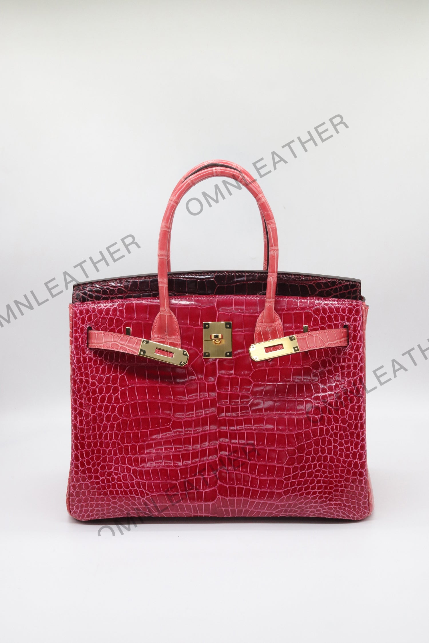 London 35 Birkin Style HCP Saltwater Croc Leather Glossy Red Mix Color ...