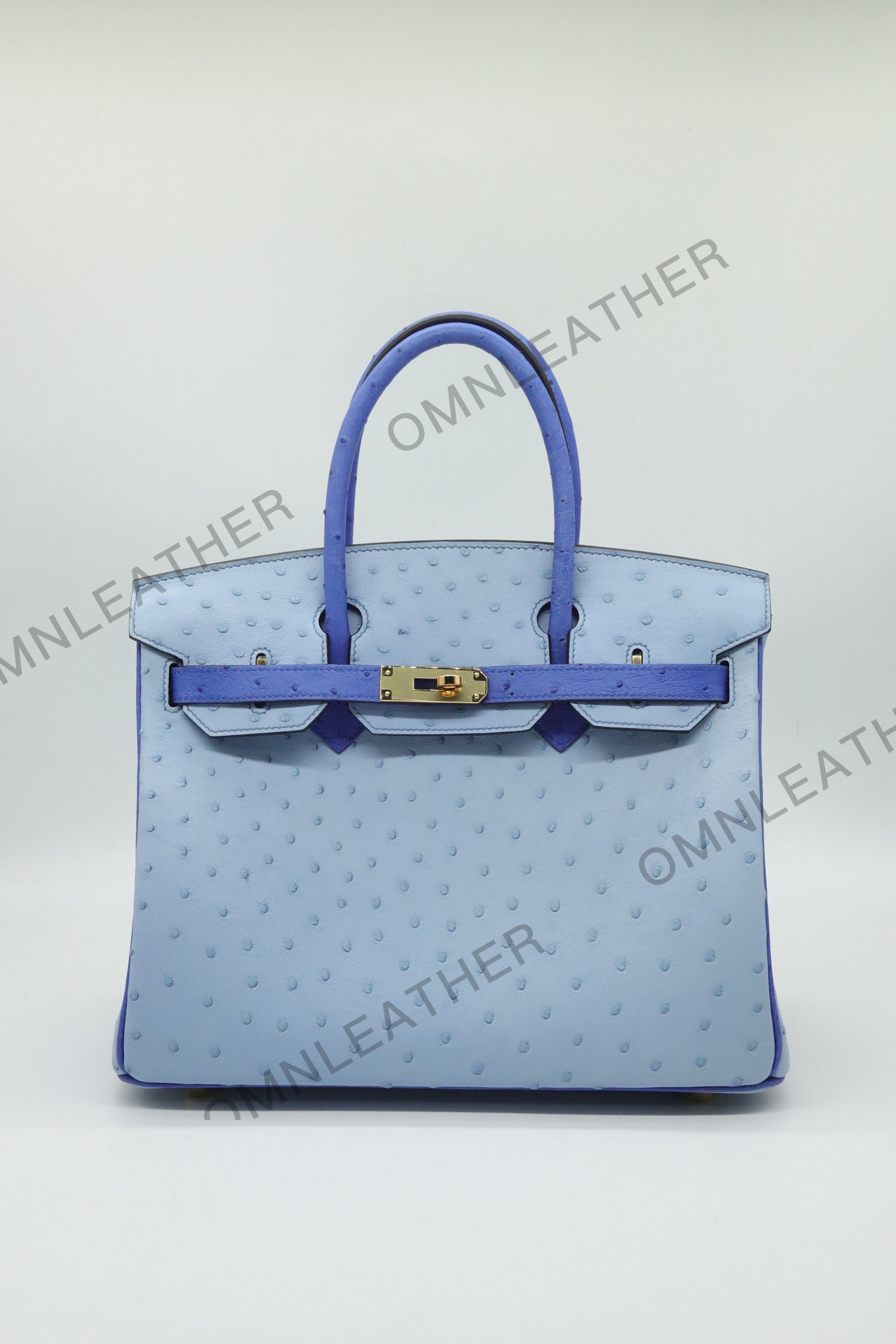 London 30 Birkin Style Ostrich Leather Light and Electrical Blue Mix C ...