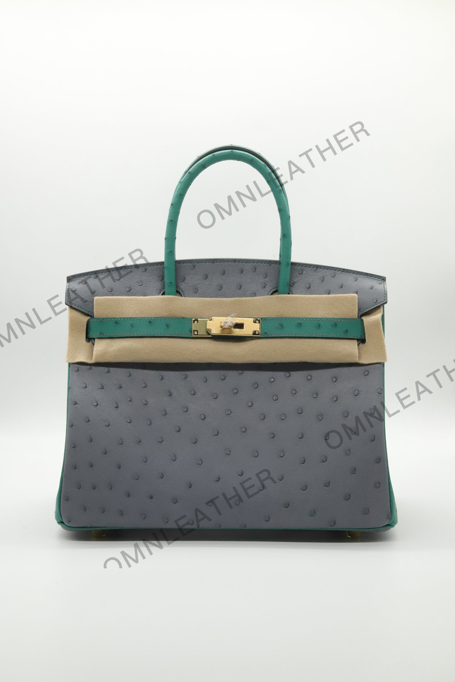 London 30 Birkin Style Ostrich Leather Grey Green Mix Color Gold Hardw ...